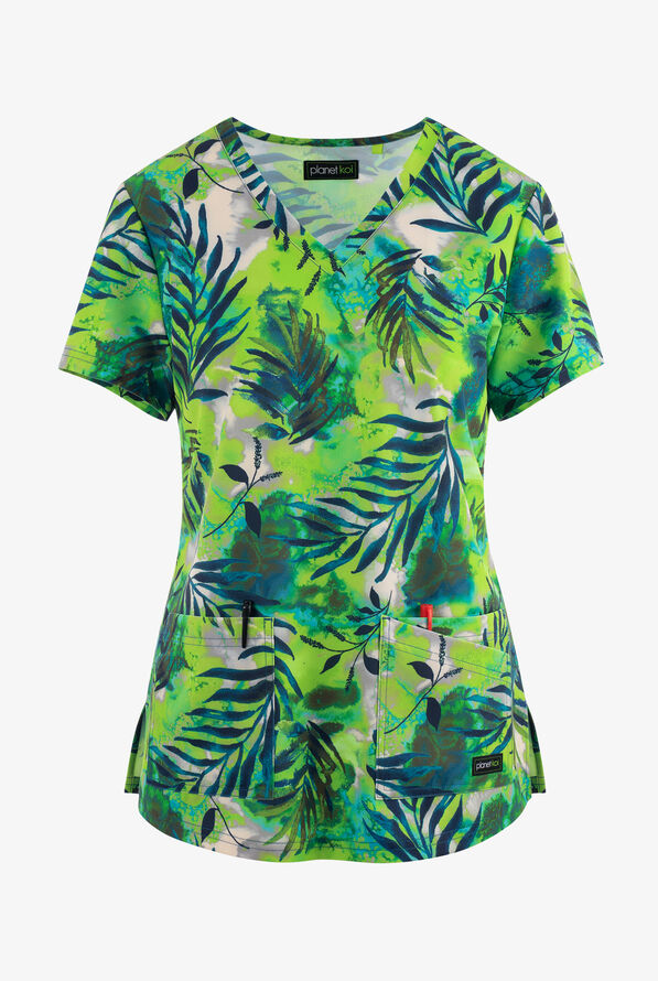 koi Planet koi Breezy Palm Women's 2-Pocket STRETCH V-Neck Print Scrub ...