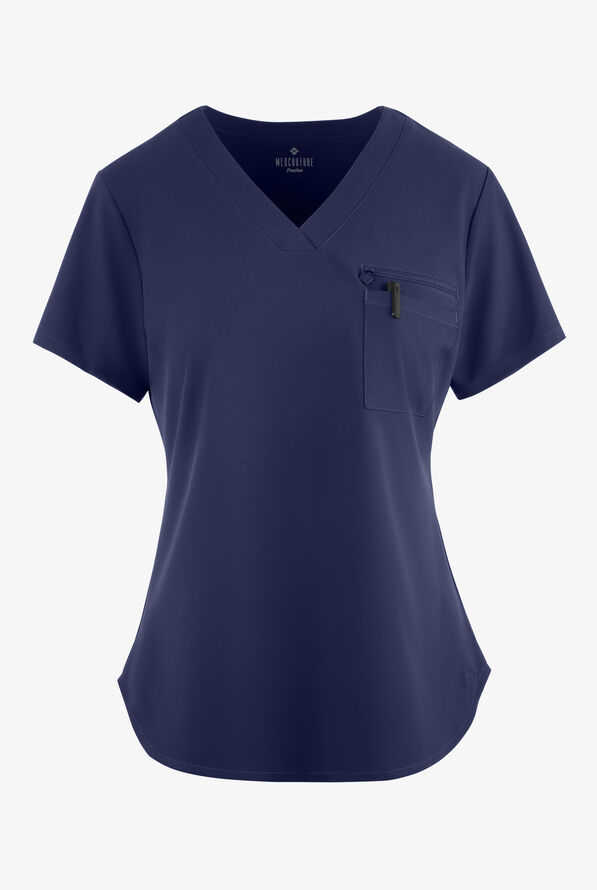 Med Couture Peaches Women's 2-Pocket STRETCH Shirttail Tuck In V-Neck ...