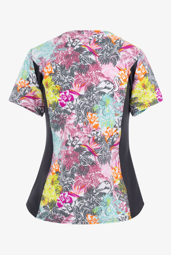 Cherokee iflex Birds Of Paradise Flamingo Women's 2-Pocket STRETCH V ...