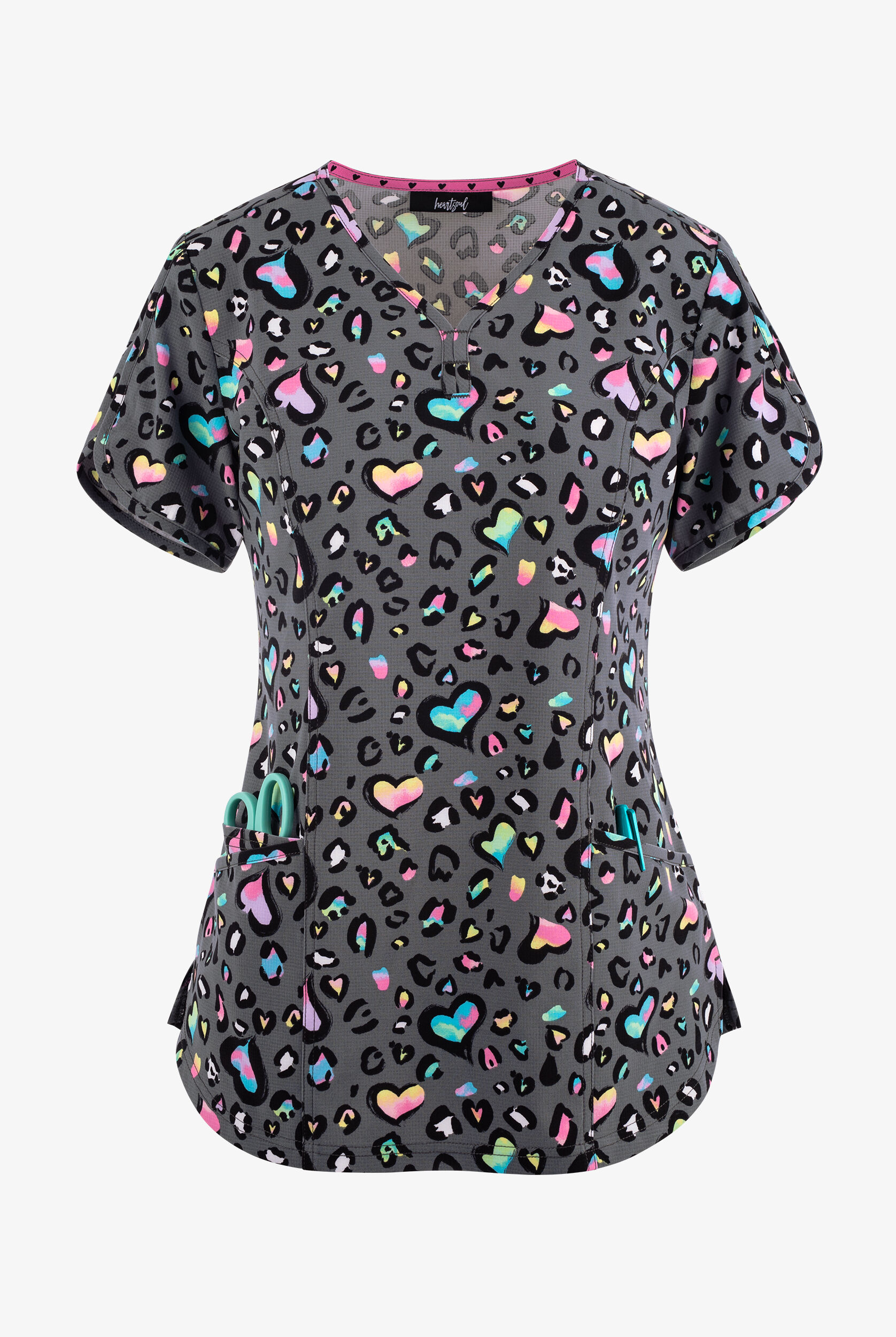heartsoul Leopard Sweetheart Women's 3-Pocket STRETCH Y-Neck Print ...