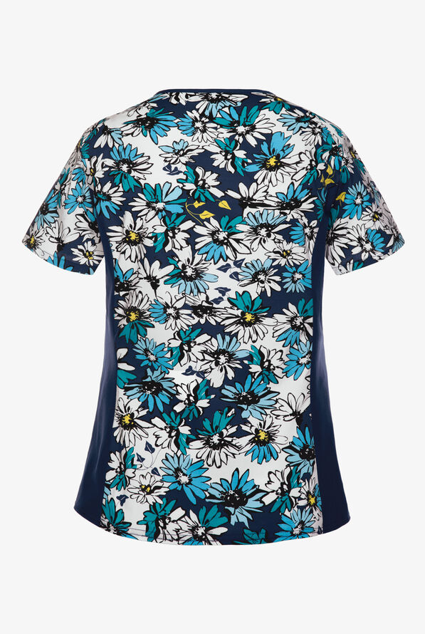 Cherokee Flexibles Bold Blooms Mock Wrap Scrub Top, Floral Scrubs