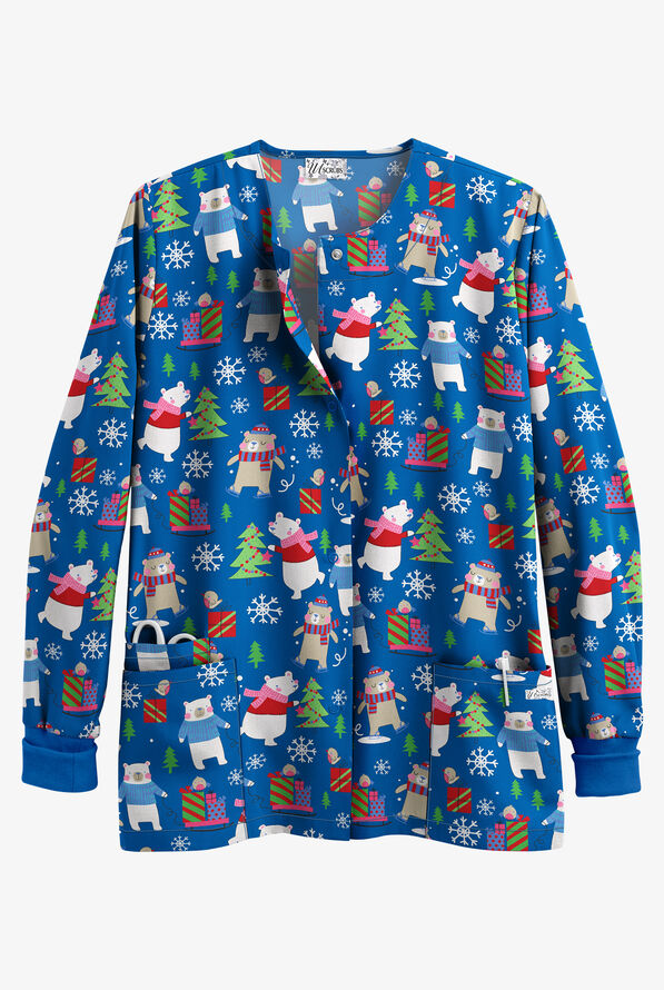 UA Beary Fun Winter Royal Print Scrub Jacket, Holiday Scrubs