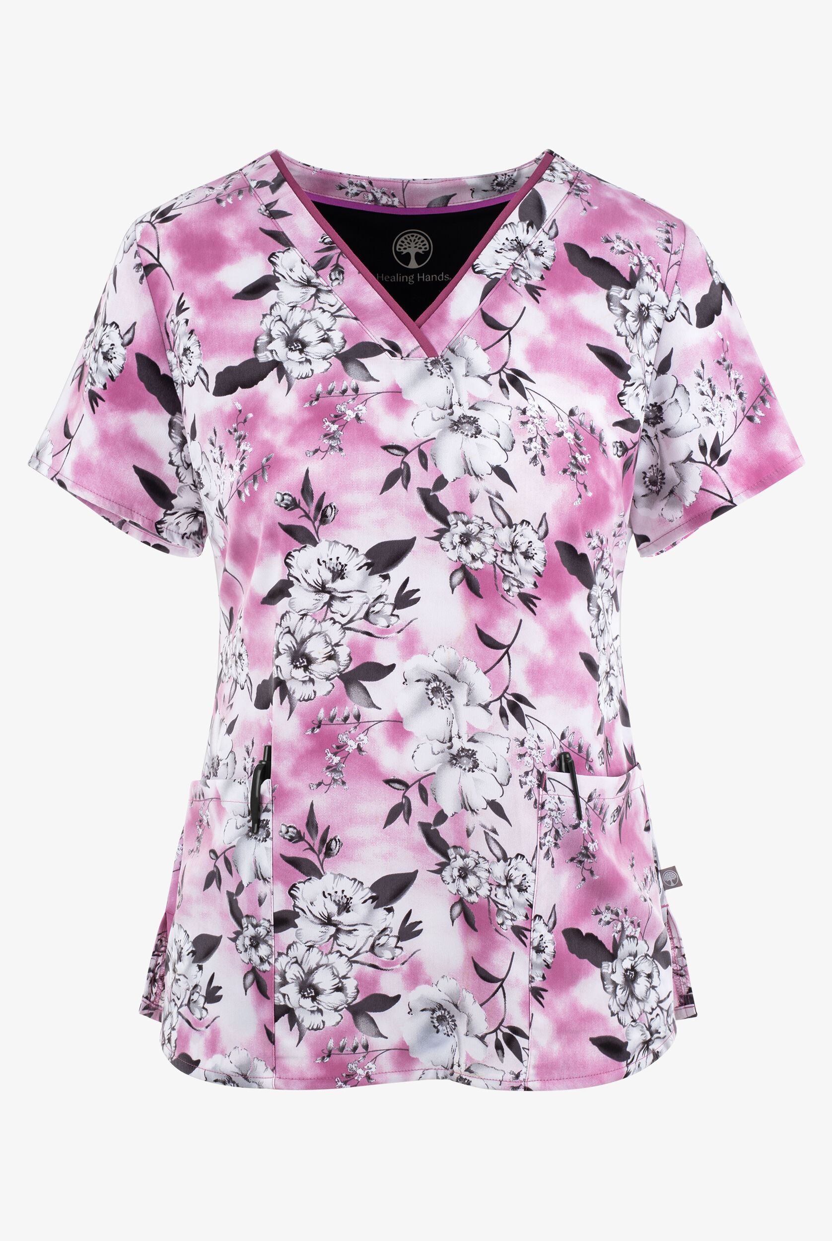 Healing Hands Serene Bouquet Women's 3-Pocket STRETCH V-Neck Print ...