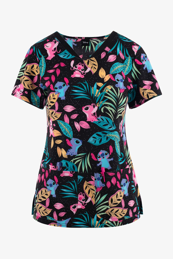 Tooniforms Disney's Angel And Stitch Women's 3-Pocket STRETCH V-Neck ...