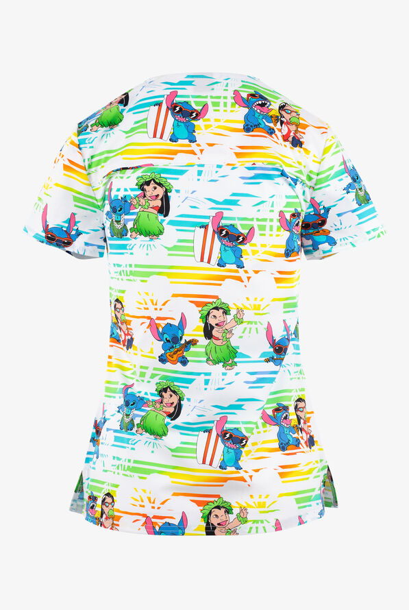 Cherokee Tooniforms Stitch Luau V-Neck Print Scrub Top, Print Scrubs