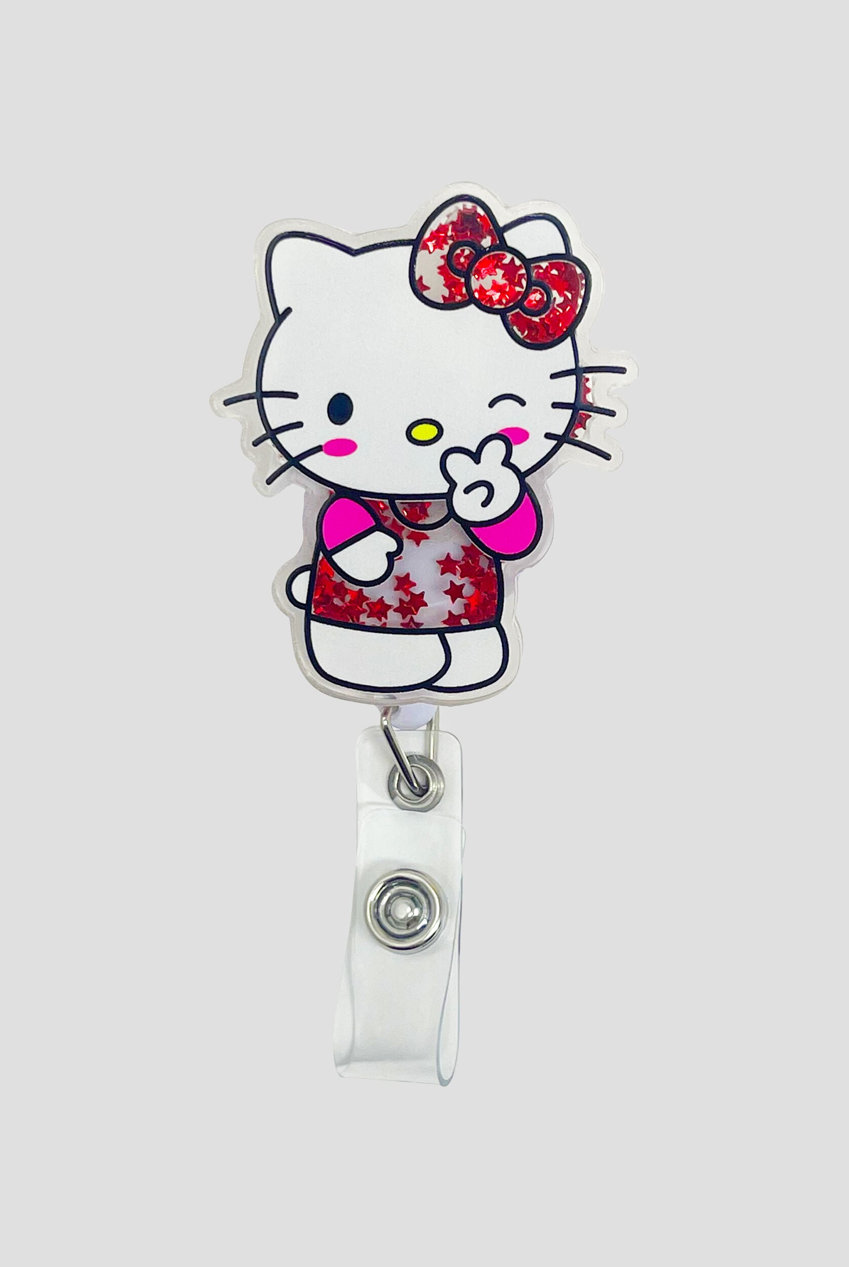 Cutieful Peace Sign Hello Kitty Shaker ID Badge Holder, Nursing Accessories