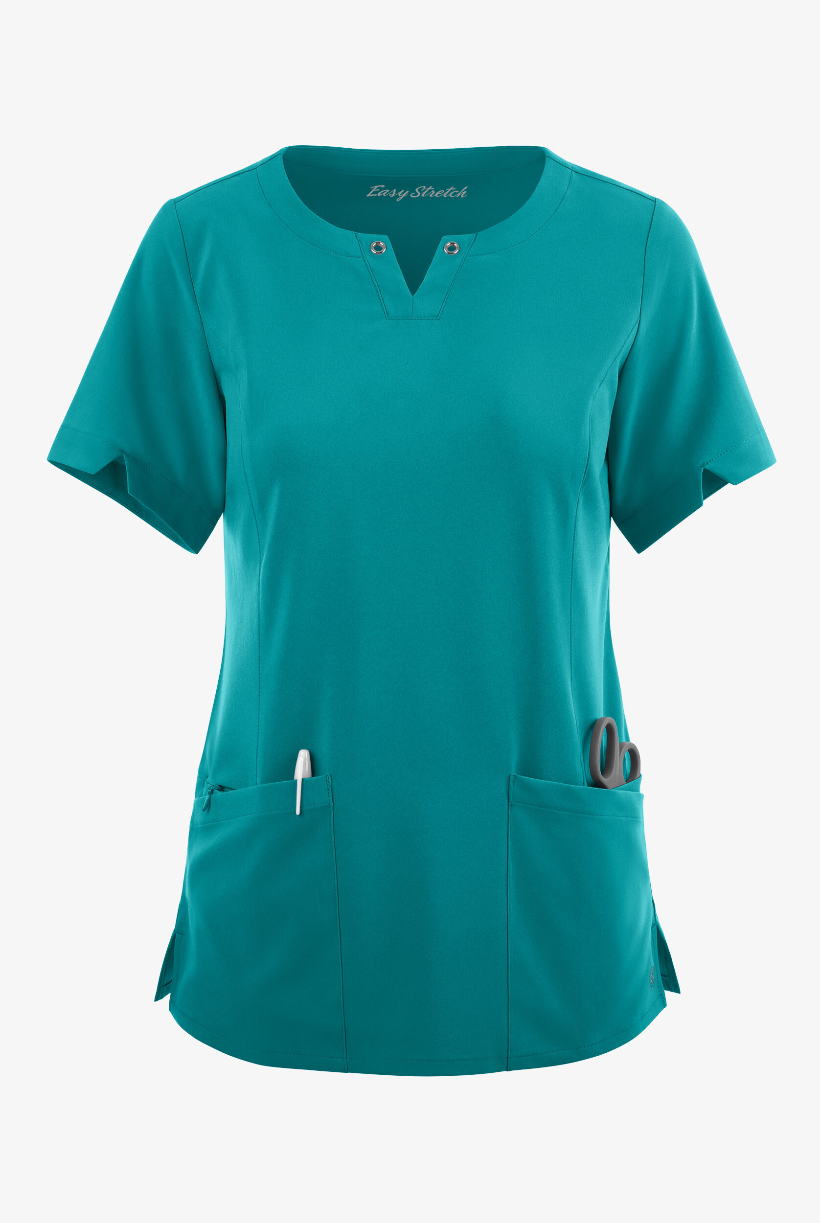 Easy STRETCH Amber Women's 4-Pocket Notch Neck Scrub Top, Fashion Scrubs