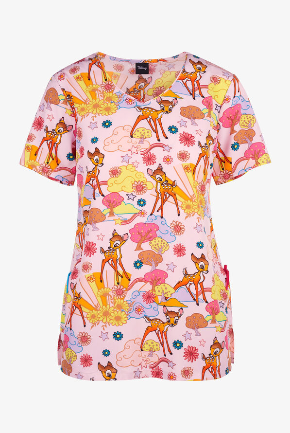 Tooniforms Disney's Magic Bambi Women's 2-Pocket STRETCH V-Neck Print ...