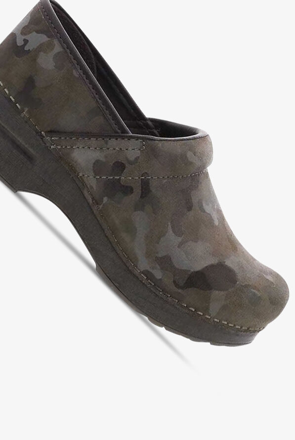 Dansko Professional Women's Camo Suede Leather Clogs, Nursing Shoes