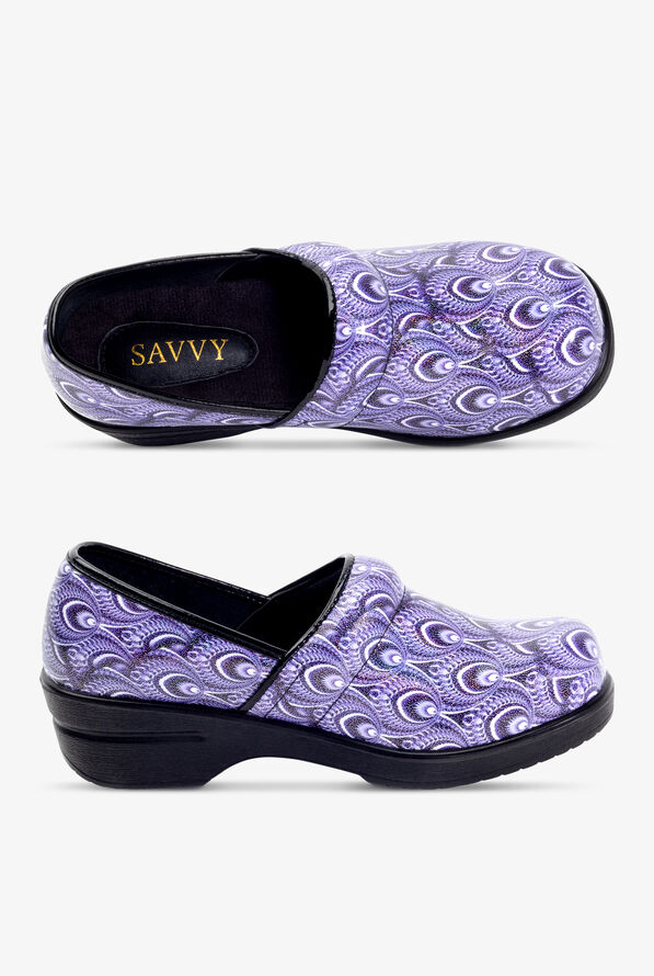 Savvy Brandy Purple Peacock Patent Nursing Clogs, Nursing Clogs