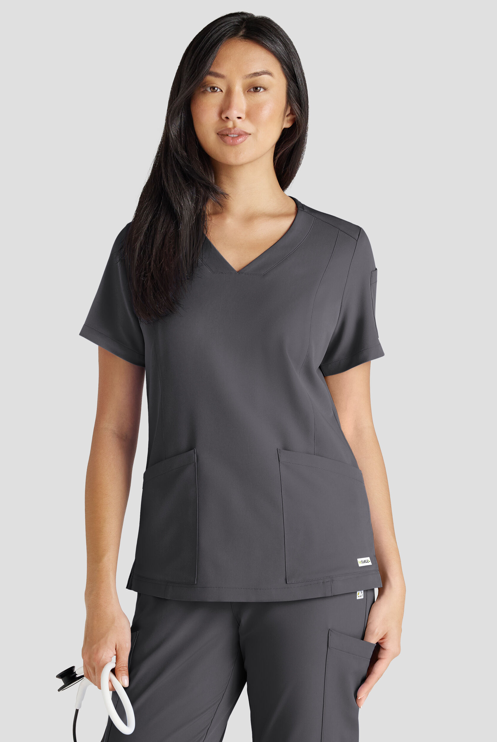 ReSurge Ruby Women's 5-Pocket V-Neck Scrub Top, Stretch Scrubs