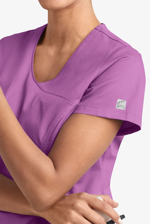 UA Butter-Soft STRETCH V-Neck Mock Wrap Scrub Top, Fashion Scrub Tops