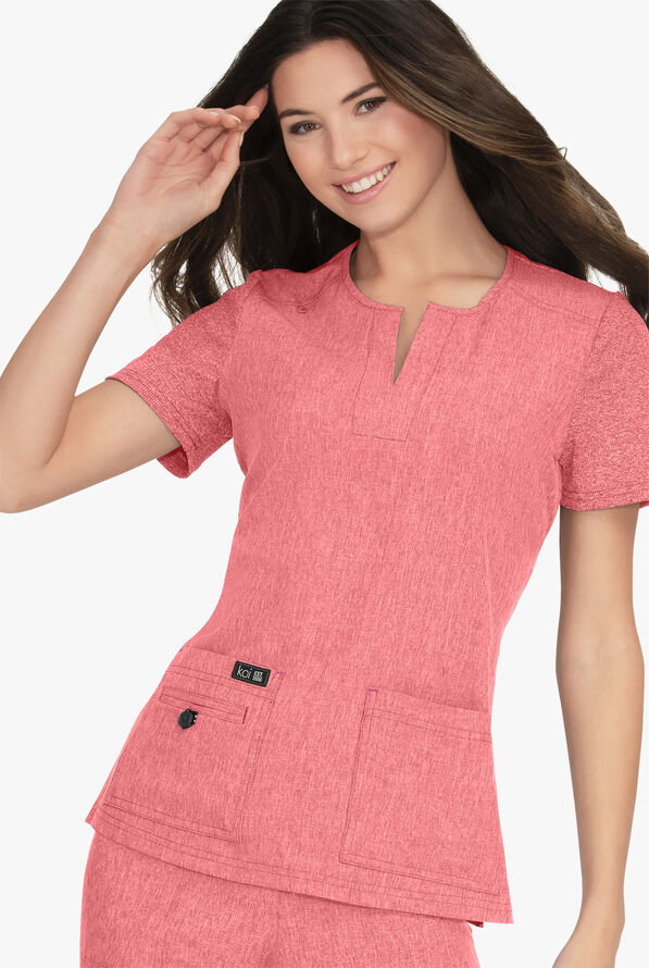 koi Basics Gretchen Women's Split Neckline Scrub Top, Stretch Scrubs