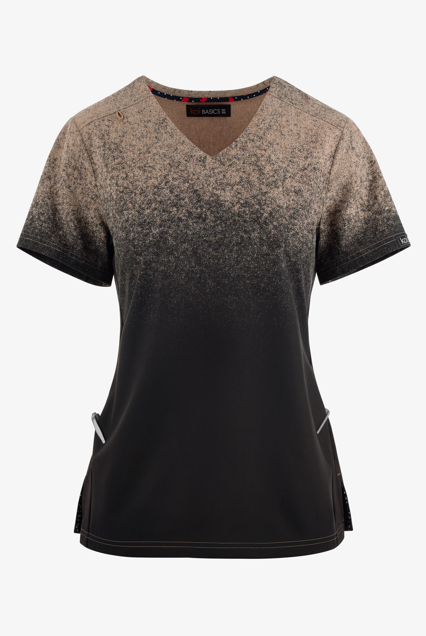 koi Basics Cali Ombre Heather Taupe/Black Women's 2-Pocket STRETCH V ...