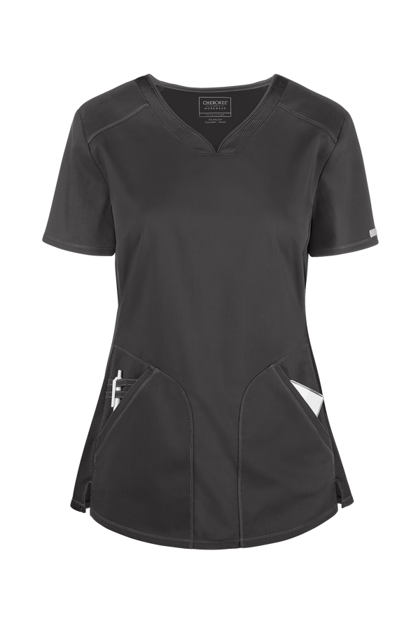 Cherokee Workwear Revolution Shaped Stretch Mesh Top, Stretch Scrubs