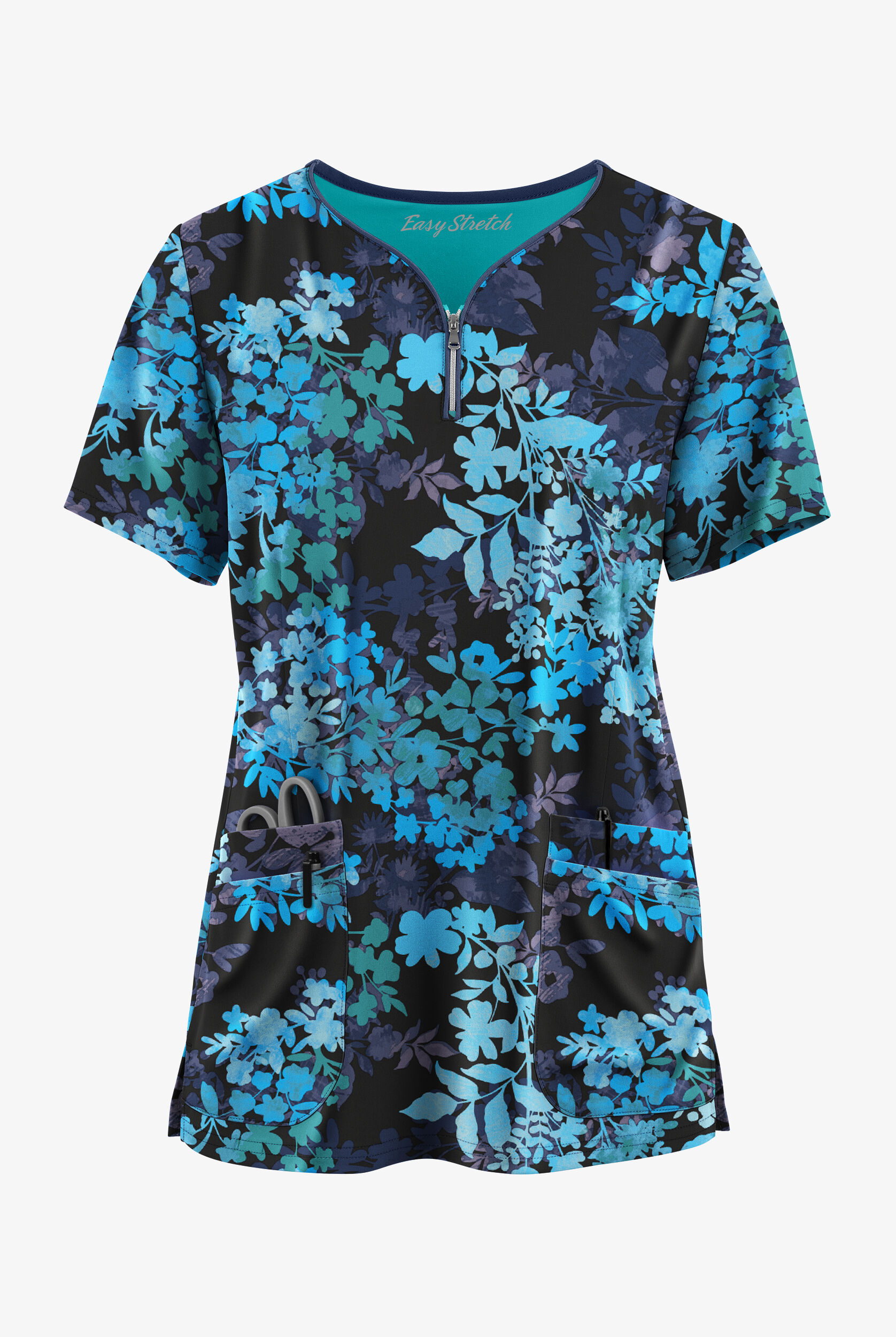 Easy STRETCH Medici Floral Onyx Black Printed Women's 4-Pocket Curved ...