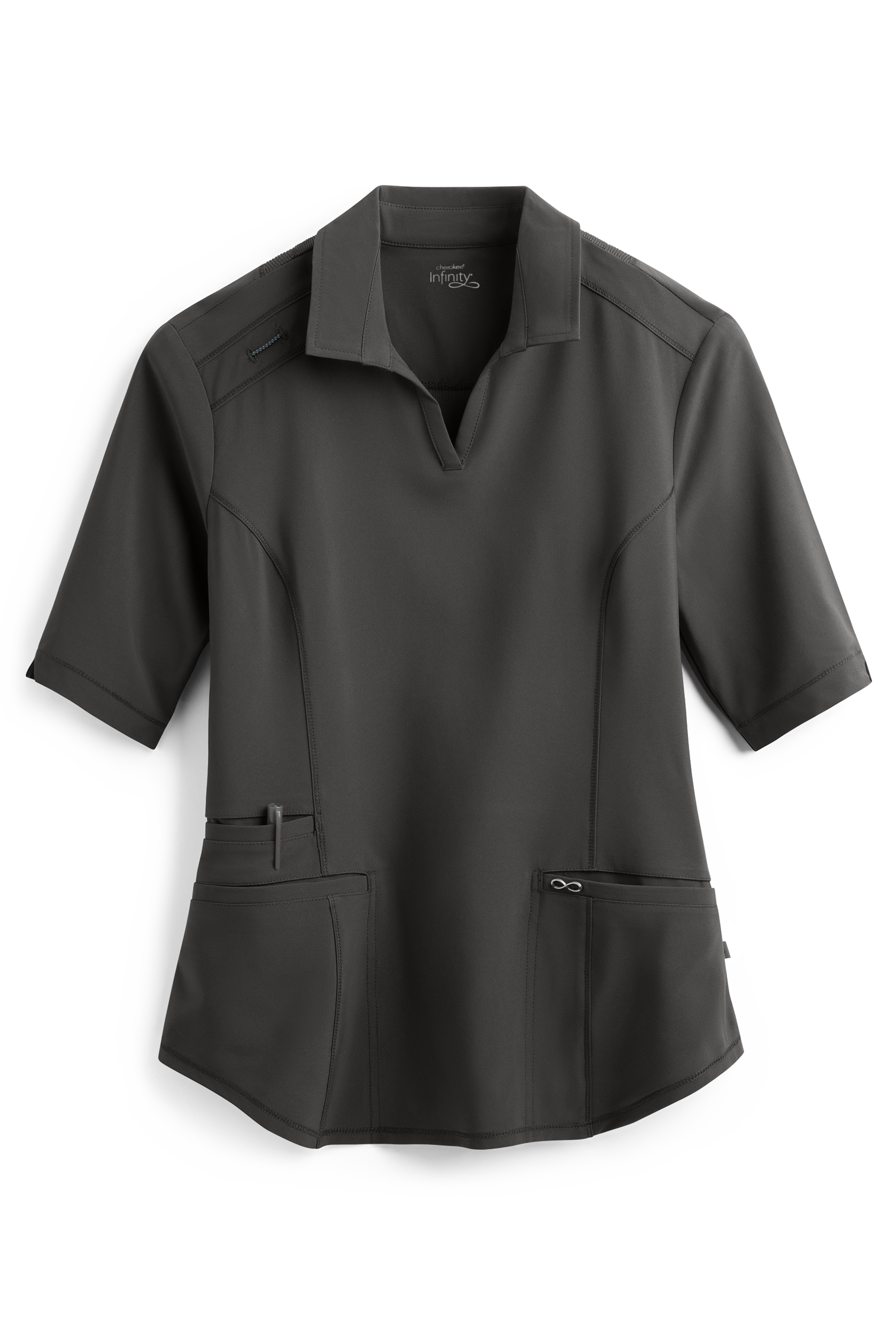 Cherokee Infinity Polo Rib Knit Back Scrub Top, Infinity Scrubs