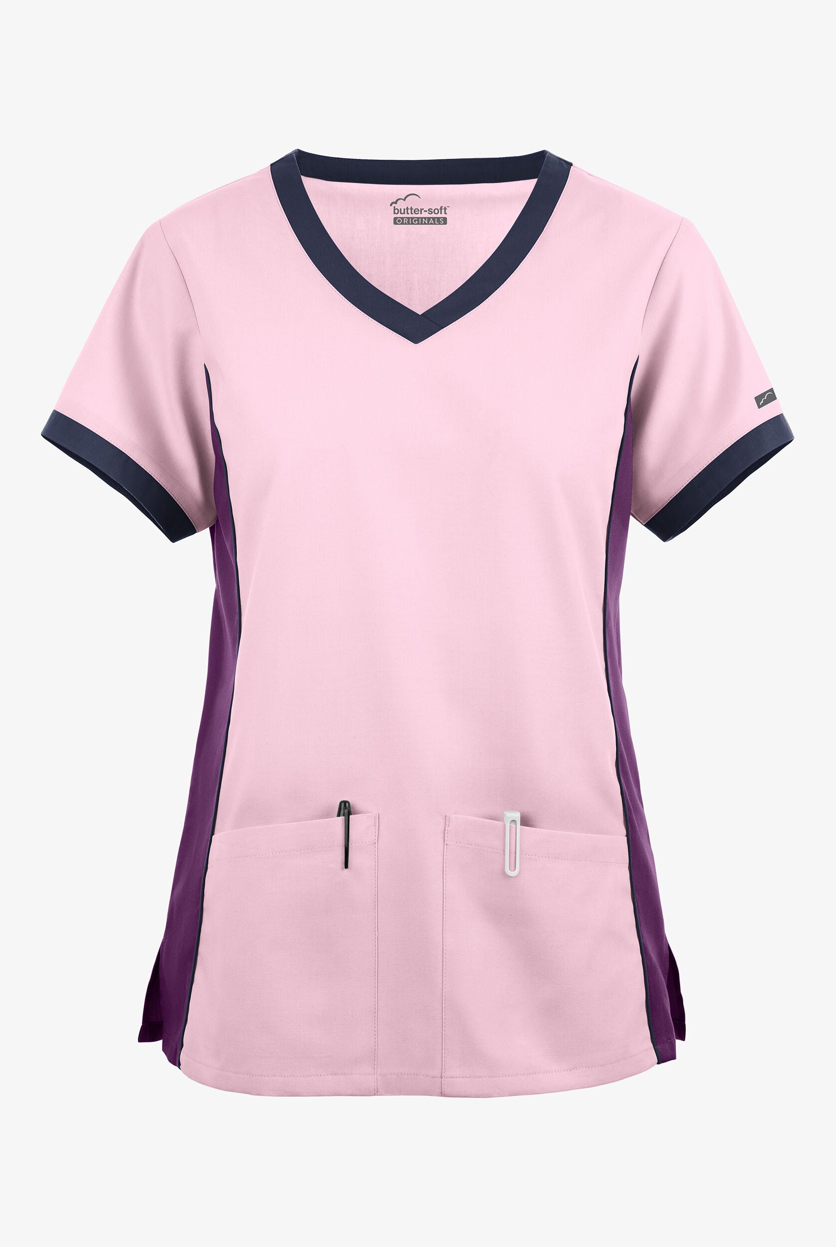 Butter-Soft Originals Women's 4-Pocket Color Block V-Neck Scrub Top ...