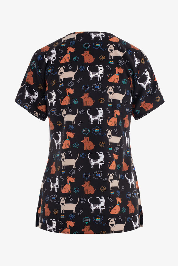 Zoe & Chloe Sleeping Dog Women's 2-Pocket STRETCH V- Neck Print Scrub ...