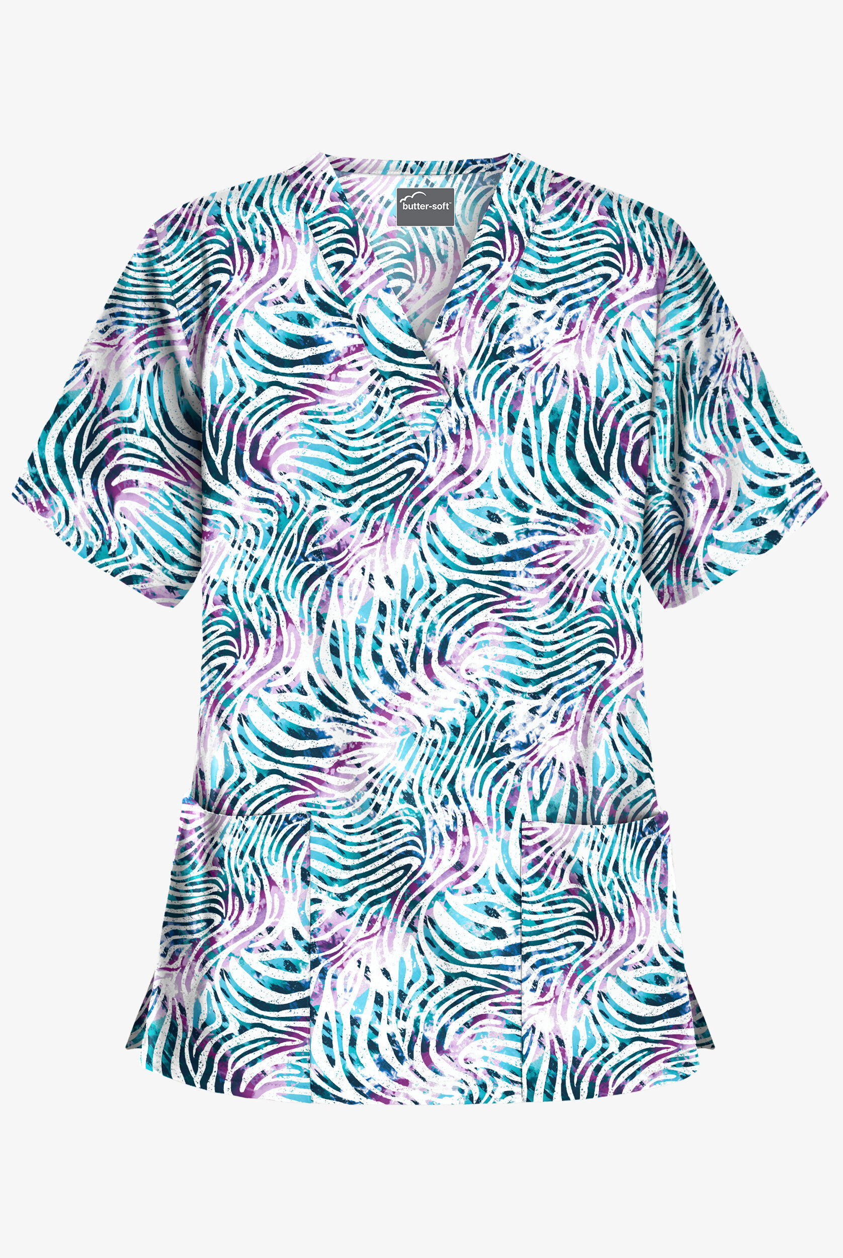 Butter-Soft Abstract Zebra Navy Women's 2-Pocket V-Neck Print Scrub Top ...