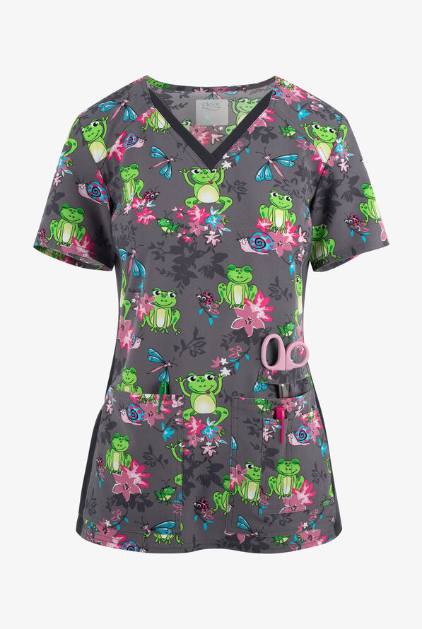Cherokee iflex Frog Snail Dragonfly Floral Friends Women's 4-Pocket ...