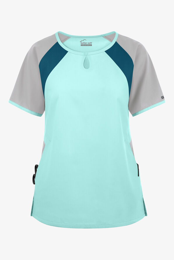 Butter-Soft Originals Color Block Women's 3-Pocket Keyhole Scrub Top ...