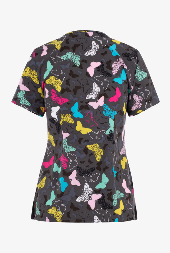 Cherokee Genuine Wing It Up Butterfly Women's 3-Pocket STRETCH V-Neck ...