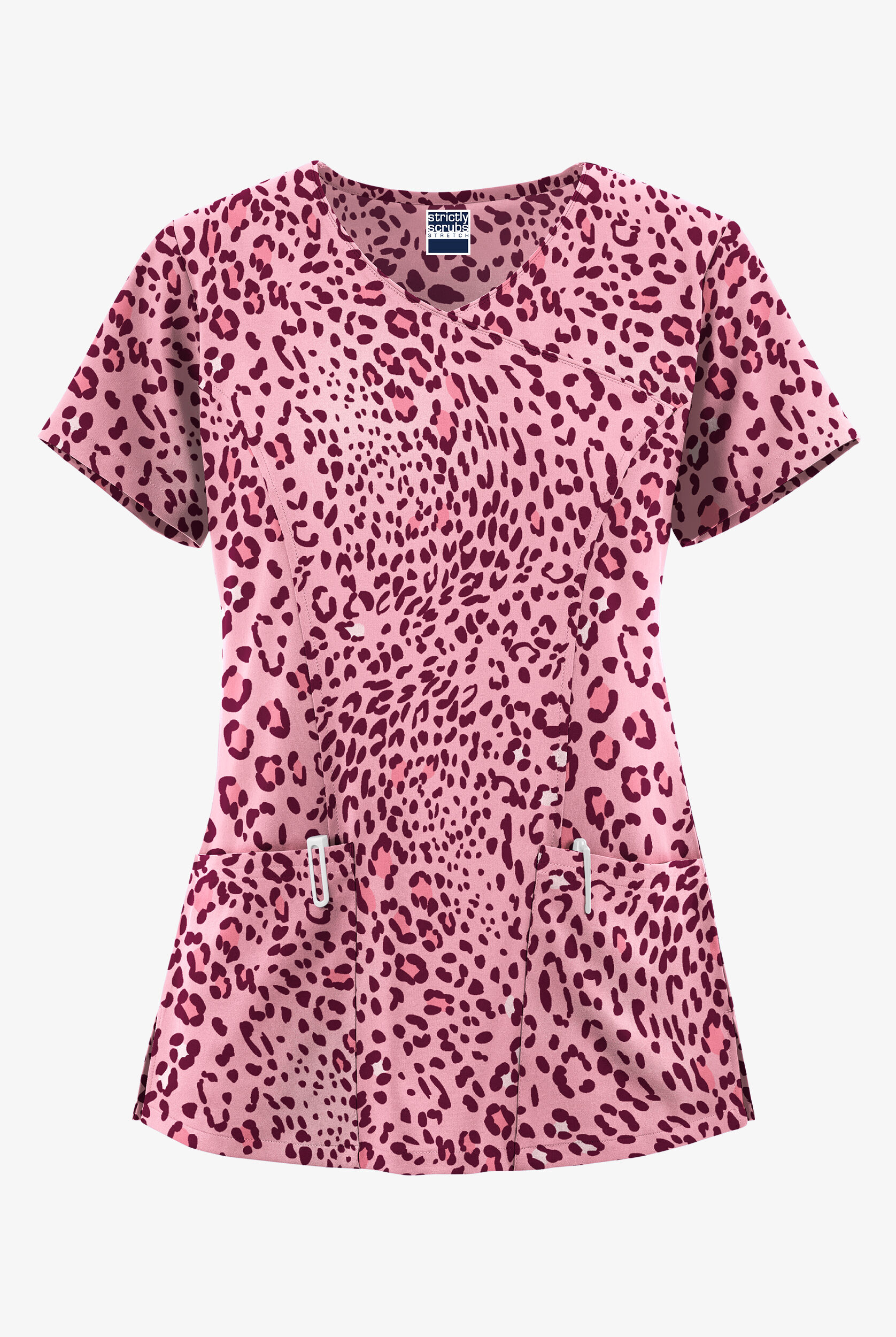 Strictly Scrubs STRETCH Summer Animal Wine Women's 3-Pocket V-Neck Mock ...