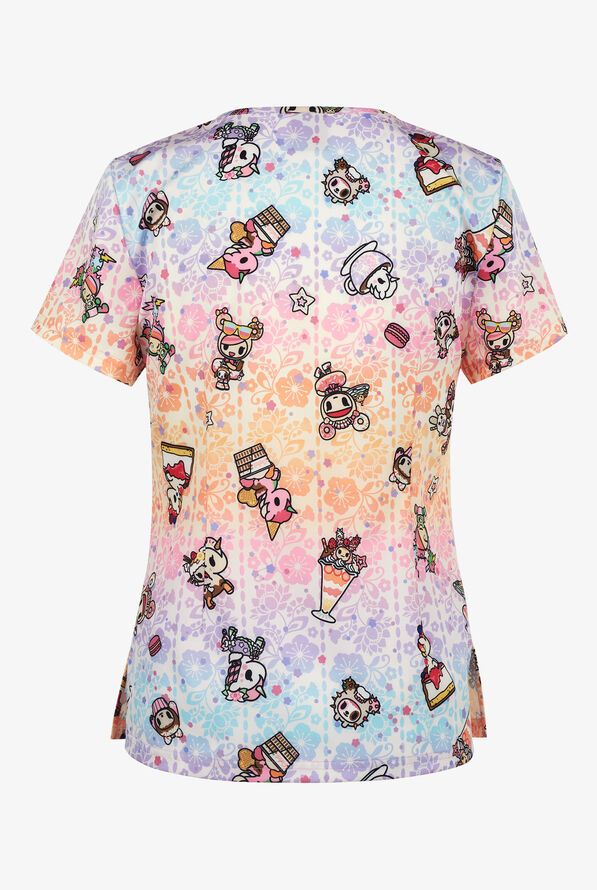 koi Tokidoki Sweet Cafe Women's 2-Pocket STRETCH V-Neck Print Scrub Top ...