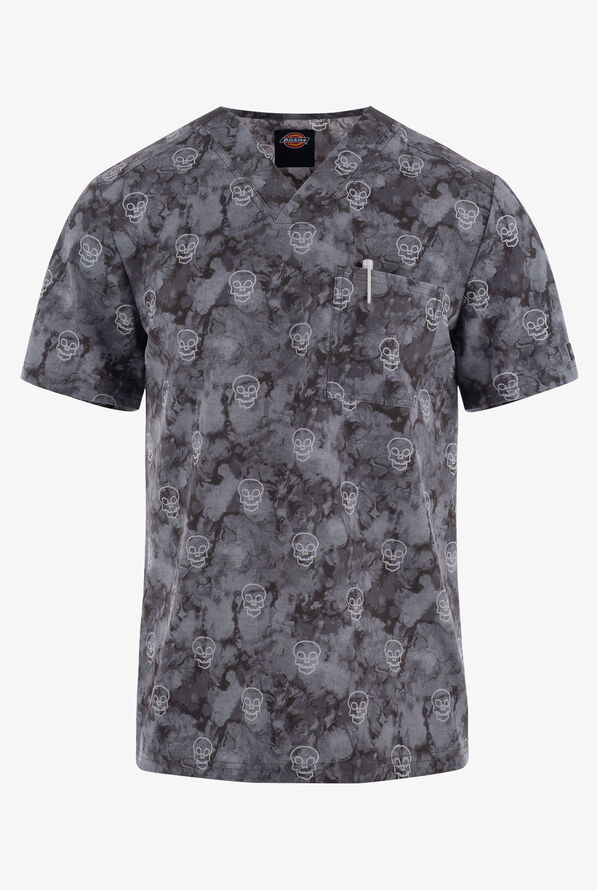 Dickies EDS Spooky Shadows Men's 1-Pocket STRETCH V-Neck Print Scrub Top
