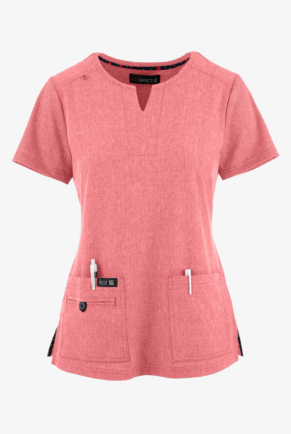 koi Basics Gretchen Women's Split Neckline Scrub Top, Stretch Scrubs
