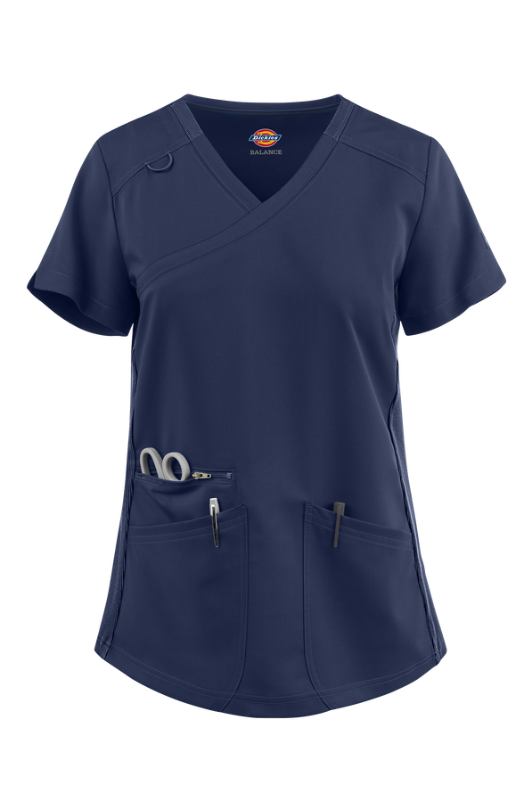 Dickies Balance Rib Knit Side Panel Mock Wrap Top, Stretch Scrubs