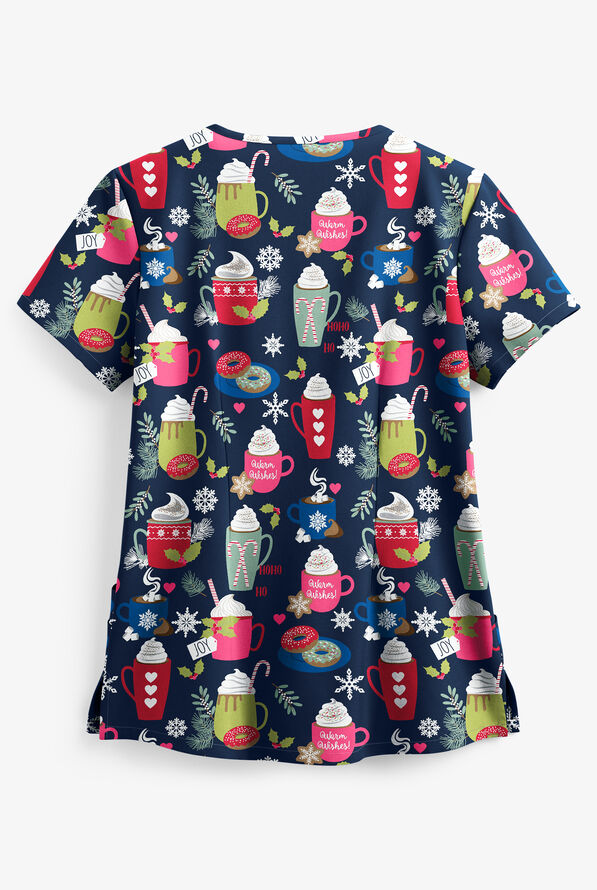 Butter-Soft Holiday Coco Navy V-Neck Print Scrub Top, Christmas Scrubs