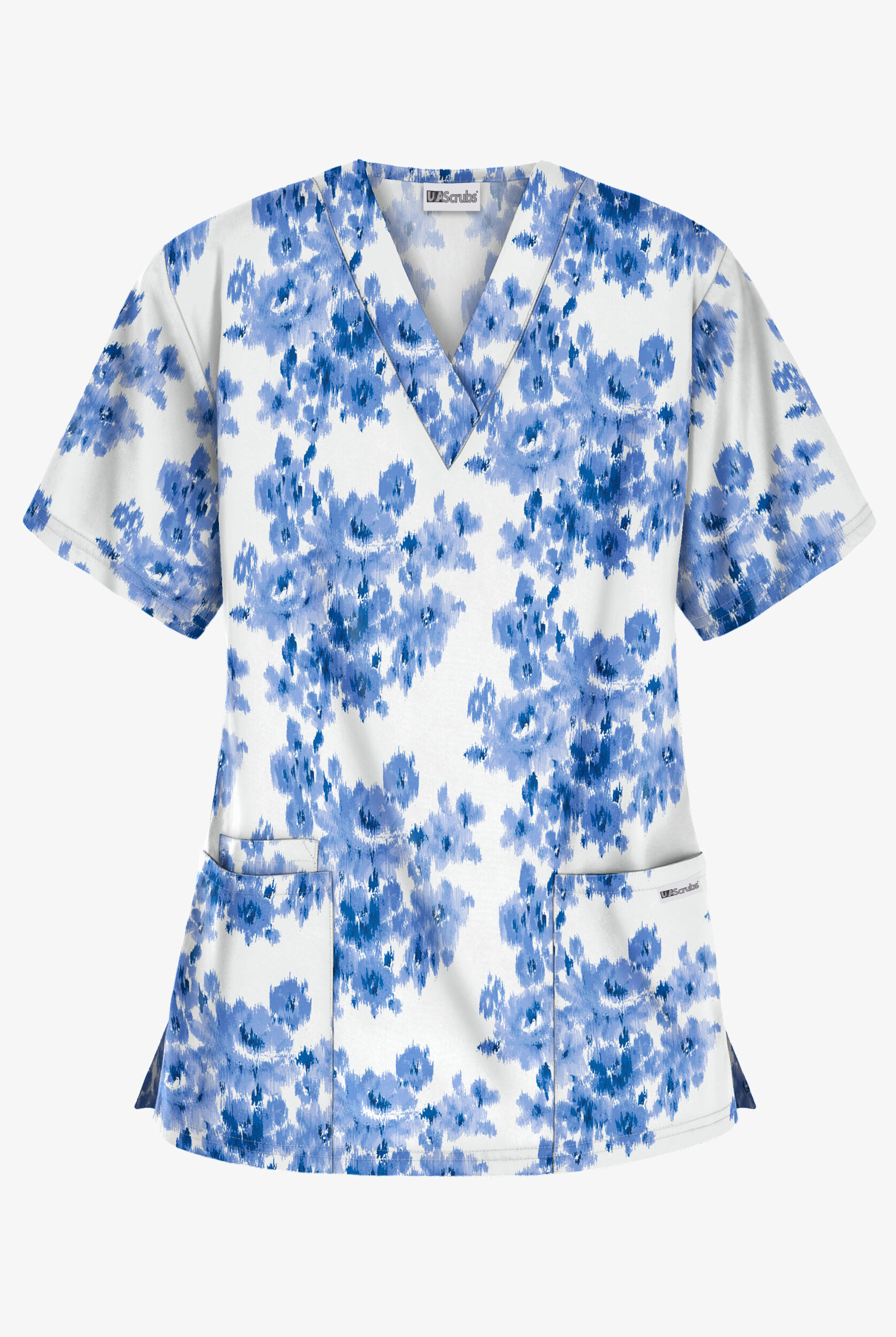 UA Brocade Floral White 3-Pocket V-Neck Print Scrub Top, Print Scrubs