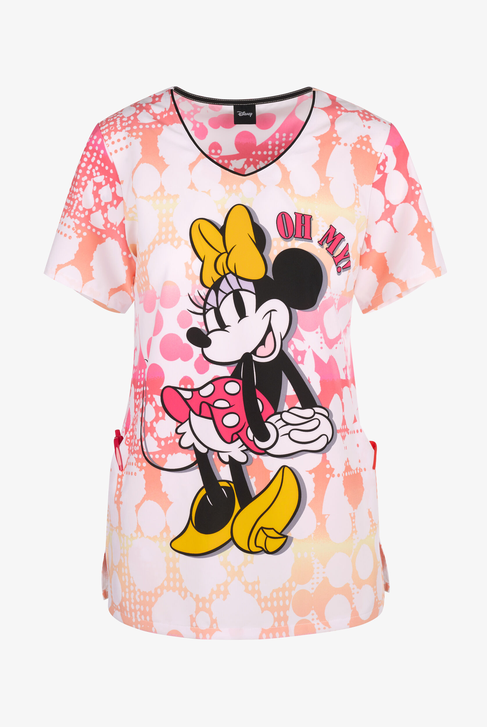 Tooniforms Disney's Minnie Oh My Women's 2-Pocket STRETCH V-Neck Print ...