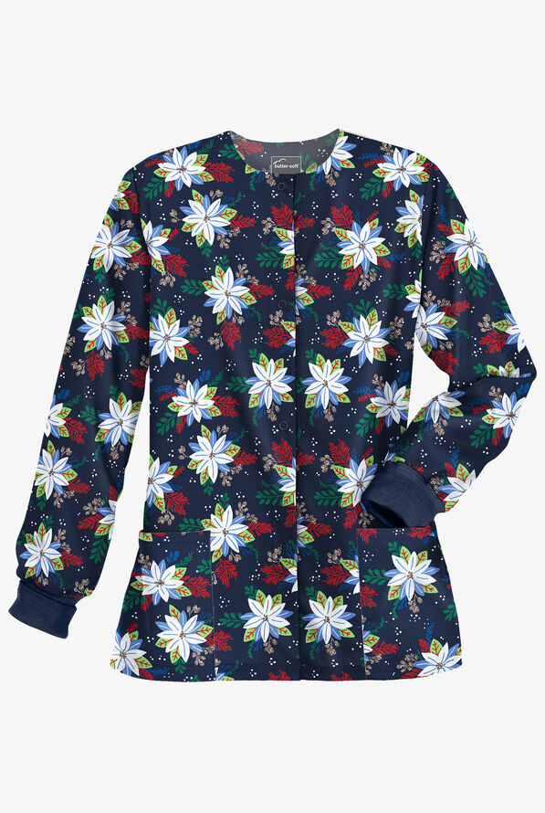 UA Butter-Soft Winter Floral Navy Women's 2-Pocket Warm Up Print Scrub ...