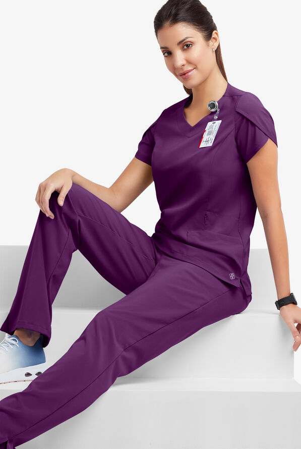 Easy STRETCH Daisy Women's 4-Pocket V-Neck Scrub Top, Nursing Scrubs