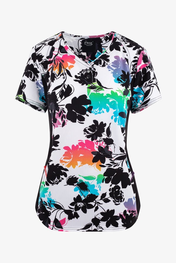 Cherokee iflex Garden Glow Women's 1-Pocket STRETCH V-Neck Print Scrub ...