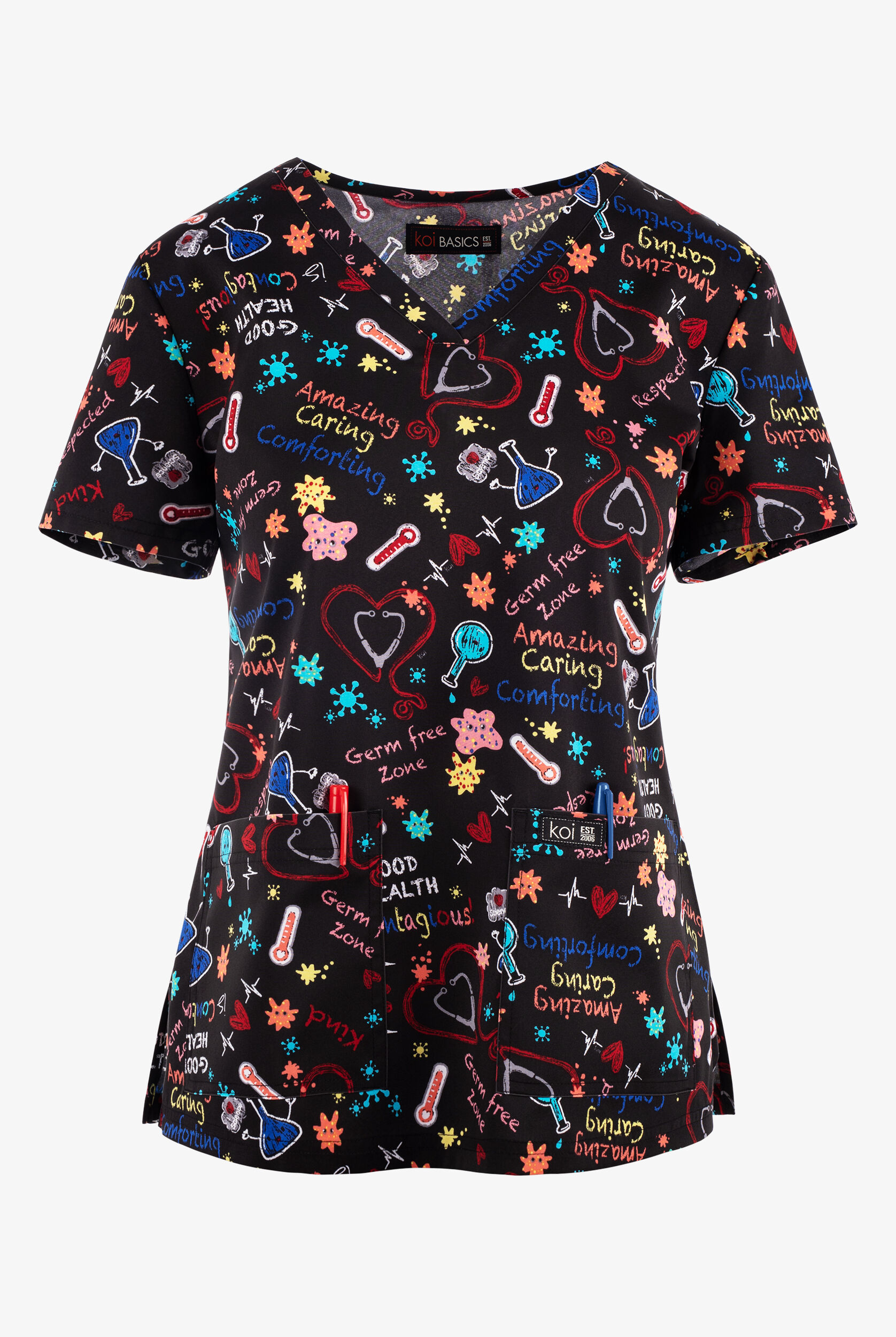 koi Basics Medical Equipment Women's 2-Pocket STRETCH V-Neck Print ...