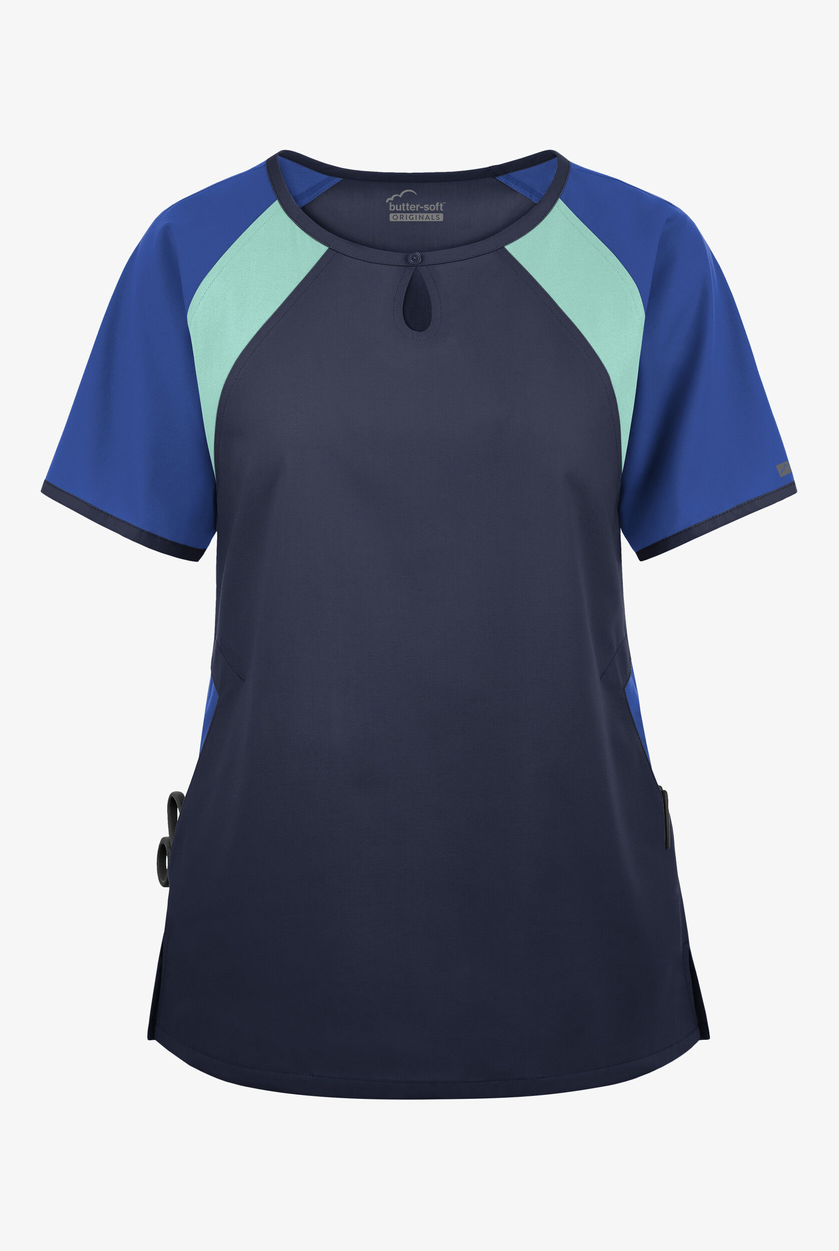 Butter-Soft Originals Color Block Women's 3-Pocket Keyhole Scrub Top ...