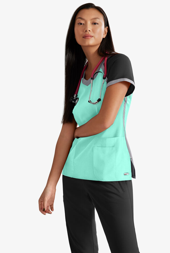 Grey's Anatomy Spandex STRETCH Color Block Scrub Top, Stretch Scrubs