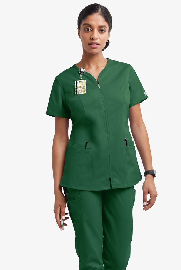 UA Butter-Soft STRETCH Smooth Face Zipper Scrub Top | Fashion Scrubs