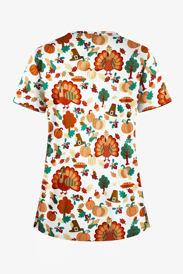 UA Butter-Soft STRETCH Thanksgiving Time White Printed Women's 1-Pocket ...