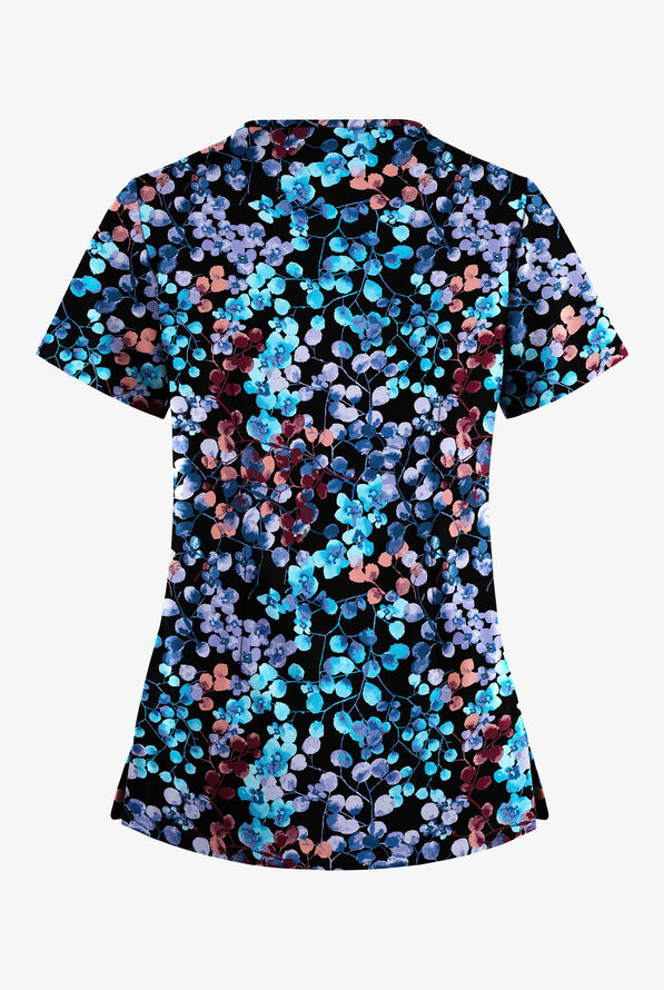 Easy Stretch Floral Blossoms Onyx Black Printed Women's 4-Pocket Lace ...