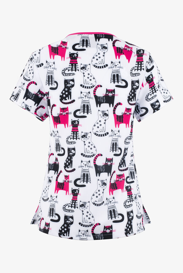 Med Couture Cat-Tastic Women's V-Neck Print Scrub Top, Print Scrubs