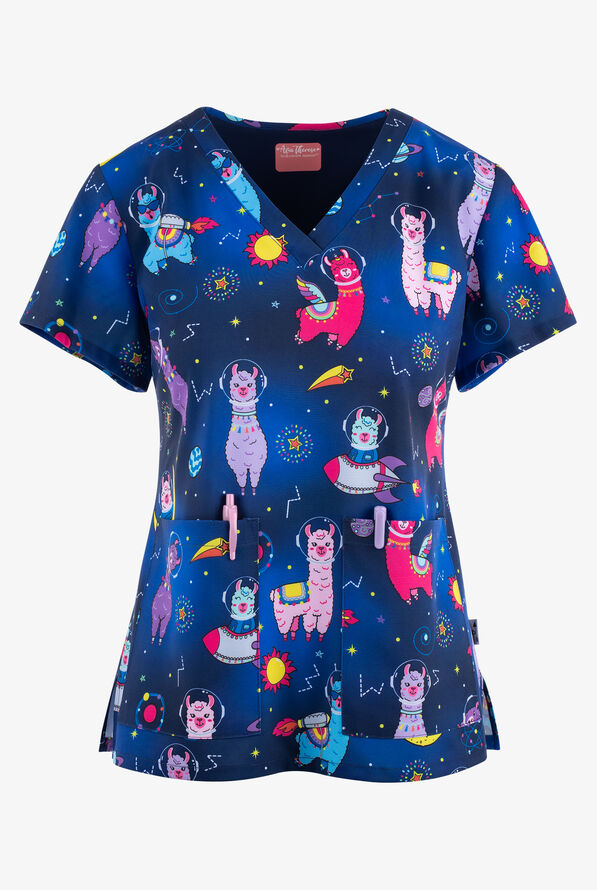 Zavate Ava Therese Space Llama Women's 2-pocket STRETCH V-neck Print ...