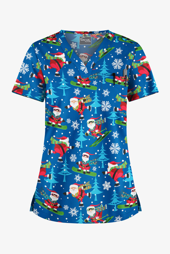 UA Butter-Soft STRETCH Santa on Vacation Royal Women's 1-Pocket Print ...
