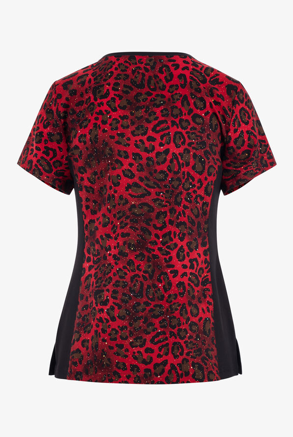 koi Lite Holiday Cheetah Foil Women's 2-Pocket STRETCH V-Neck Print ...