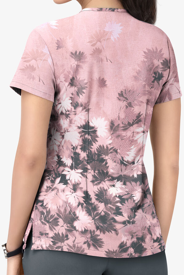 Easy STRETCH Floral Bloom Powder Pink Print Scrub Top, Fashion Scrubs
