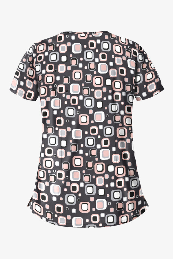 Butter-Soft Funky Geometric Lotus Rounded Top, Fashion Scrubs